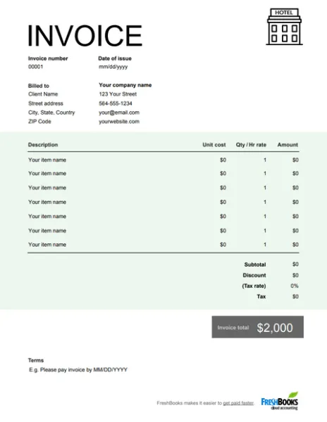 Hotel Invoice Template | Free Downloadable Templates | FreshBooks