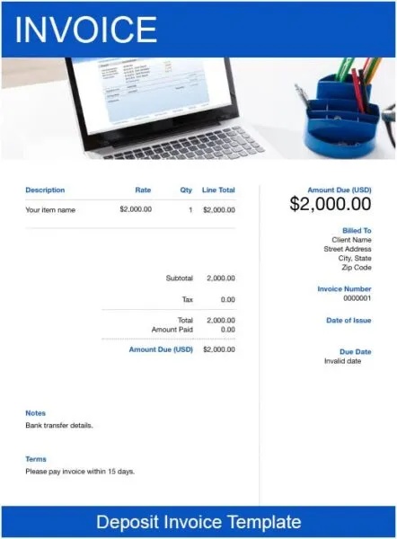Deposit Invoice Template | Free Custom Templates | FreshBooks