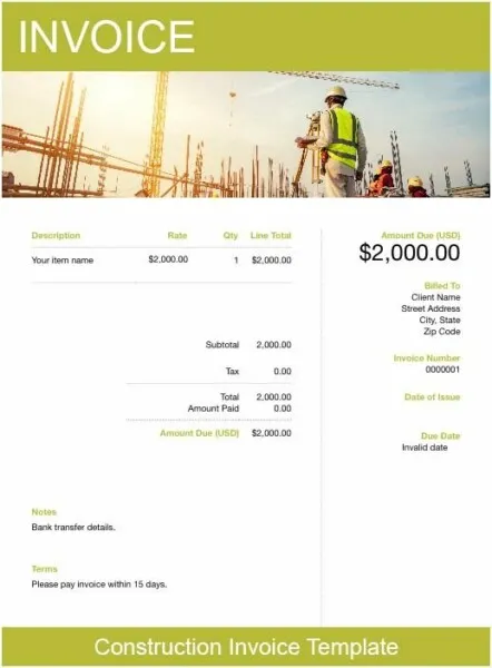 Construction Invoice Template | Free Download | FreshBooks