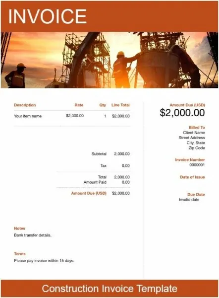 Construction Invoice Template | Free Download | FreshBooks