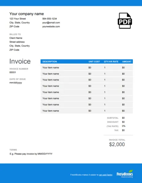 Free Invoice Template PDF | Free Download | FreshBooks