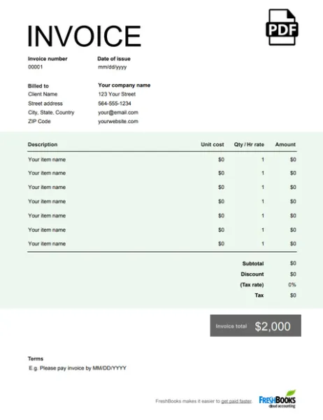 Free Invoice Template PDF | Free Download | FreshBooks