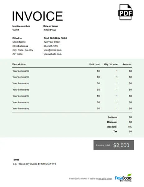 Free Invoice Template PDF | Free Download | FreshBooks